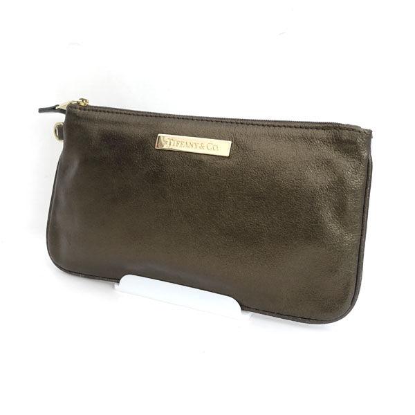 TIFFANY&Co. / ティファニー ■ポーチ レザー メタルブラウン ティファニーブルー ブランド【バッグ/バック/カバン】 【中古】