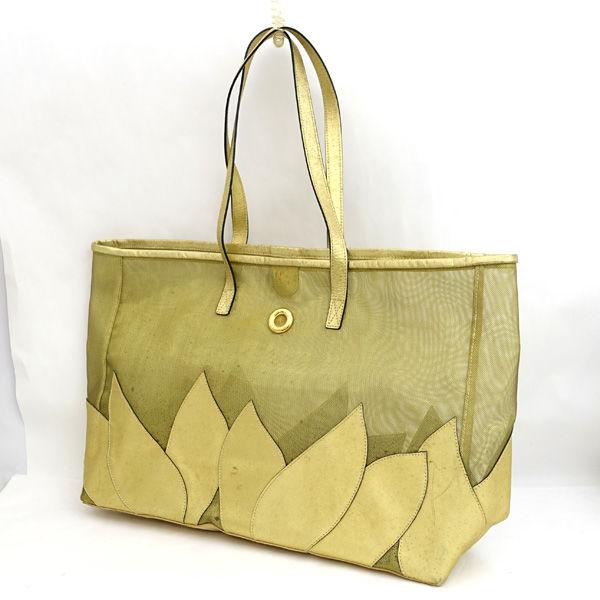 CELINE / セリーヌ ■トートバッグ メッシュ ゴールド ナイロン レザー ブランド【バッグ/バック/BAG/鞄/カバン】 【中古】