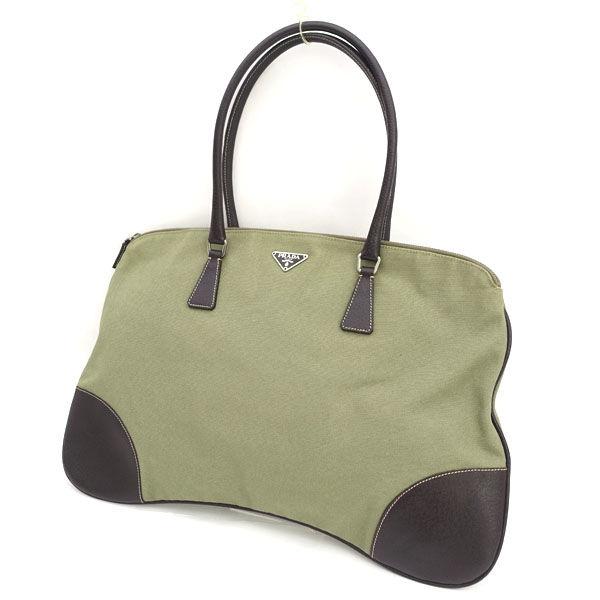 PRADA / プラダ ■ハンドバッグ　ワンショルダー　キャンバス　モスグリーン　ブラック ブランド【バッグ/バック】 【中古】