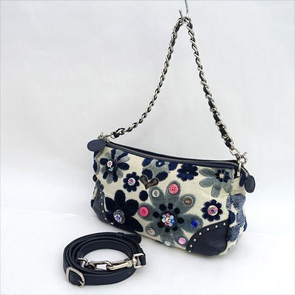 Think Bee! / シンクビー ■２WAY　チェーンショルダーバッグ ネイビー ホワイト ウール ブランド【BAG/鞄/カバン】 【中古】