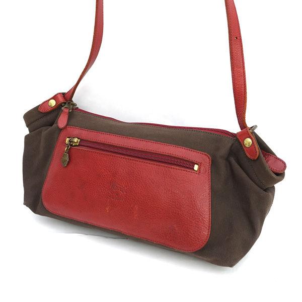 IL BISONTE / イルビゾンテ ■ショルダーバッグ　クロスボディ　キャンバス　レザー　ブラウン ブランド 【中古】