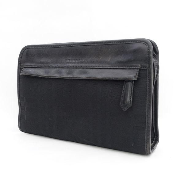 BURBERRY / バーバリー ■チェック　セカンドバッグ　クラッチ　キャンバスレザー　ブラック ブランド【バッグ】 【中古】