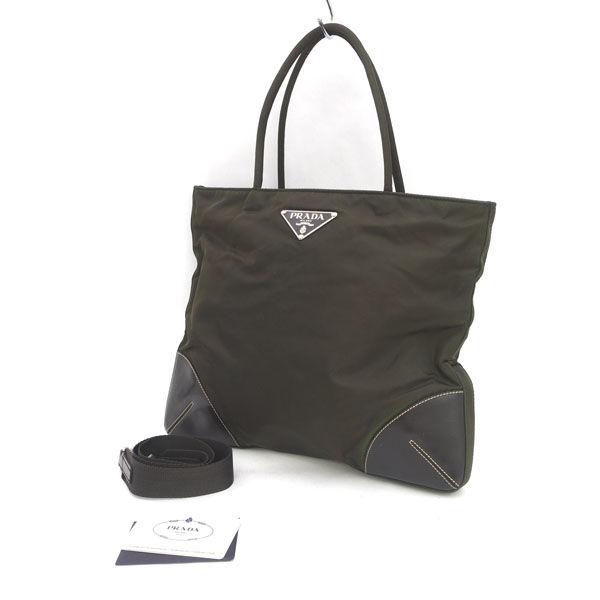 PRADA / プラダ ■２WAYバッグ　ハンド　ショルダー　テスート　グリーン BT0413 ブランド【バック/BAG/鞄/カバン】 【中古】