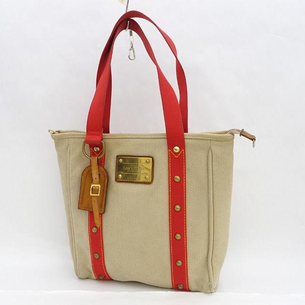 LOUIS VUITTON / ルイヴィトン ■アンティグア　カバMM　トートバッグ　ベージュ　レッド M40035 ブランド 【中古】