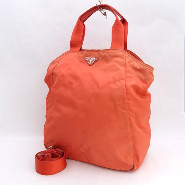 PRADA / プラダ ■２WAY　トートバッグ　クロスボディ　ナイロン　サーモンピンク ブランド　【中古】