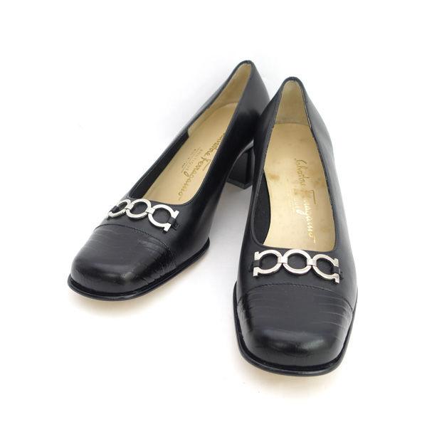 Salvatore Ferragamo / サルヴァトーレフェラガモ ■ガンチーニ　パンプス　革底　ブラック　7.5（24） ブランド 【中古】