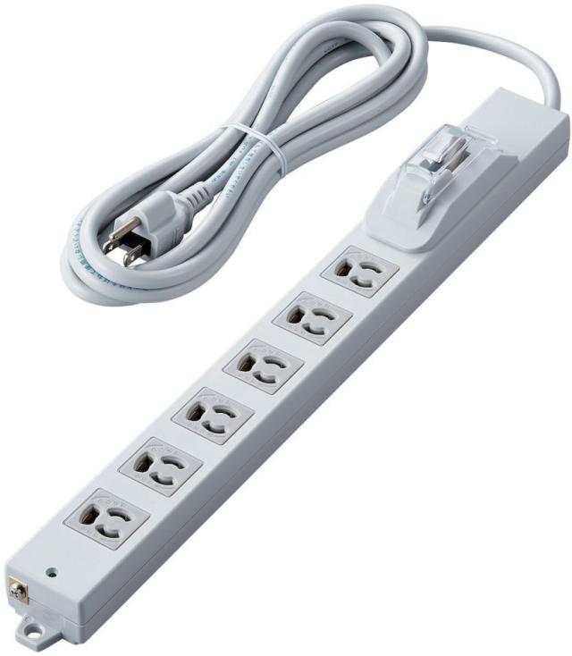 ELECOM エレコム 法人用タップ/ロング型/3P6口/3m/抜け止め/過電流ブレーカー/ライトグレー T-H0730OCPR