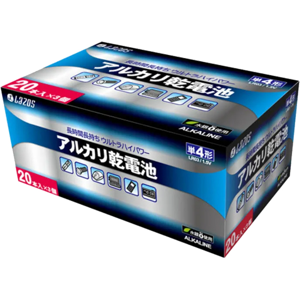 Lazos 16個セット Lazos アルカリ乾電池 単4形 60本入り B-LA-T4X20X16