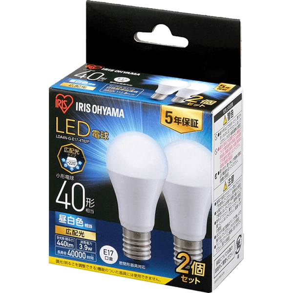 IRIS OHYAMA/アイリスオーヤマ LED電球 E17 広配光2P 昼白色 40形(440lm) LDA4N-G-E17-4T62Pの通販はau PAY マーケット - ムラウチ ...