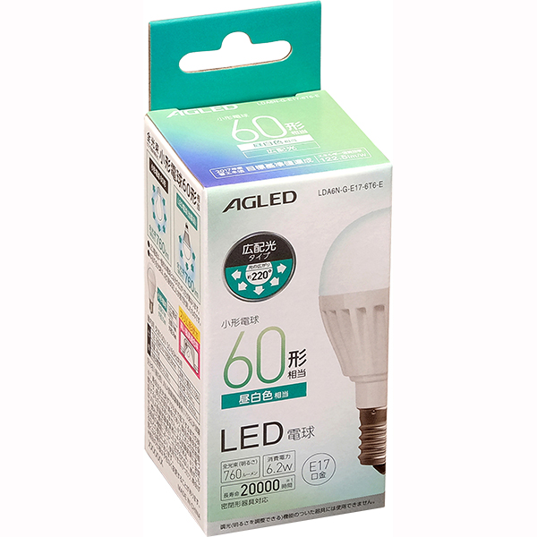 IRIS OHYAMA/アイリスオーヤマ LED電球 E17 広配光 60形相当 昼白色(20000時間) LDA6N-G-E17-6T6-Eの通販はau PAY マーケット - ムラウチ ...