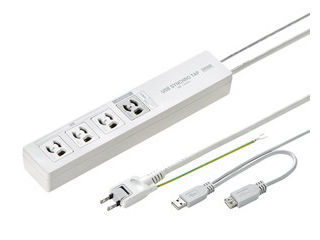 サンワサプライ パソコン連動タップ(USB感知式) 3P・4個口 5m TAP-RE34U-5