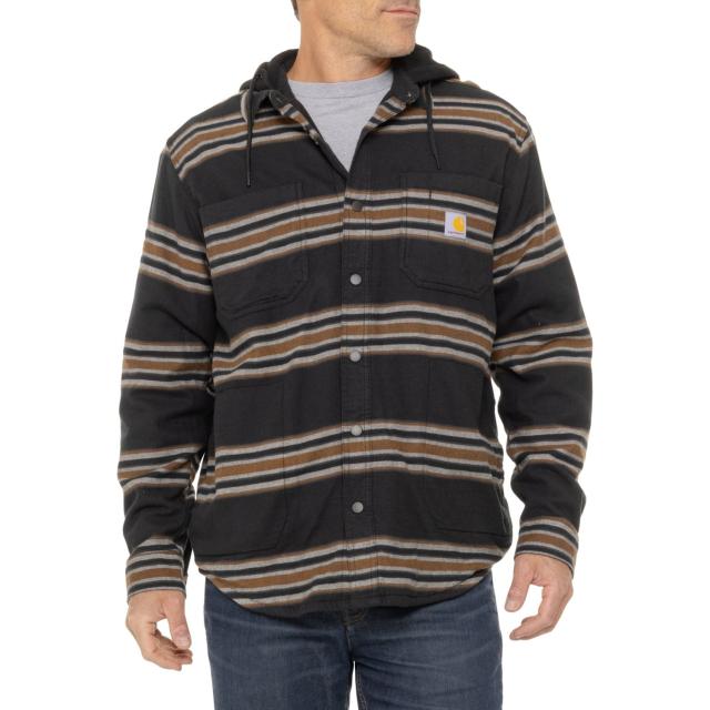 (取寄) カーハート ラギッド フレックス リラックスド-フィット フィット フランネル フーデット シャツ ジャケット - フリース ライン Carhartt 106353 Rugged Flex Relaxed Fit Flannel Hooded Shirt Jacket - Fleece Lined Carhartt Brown/Black