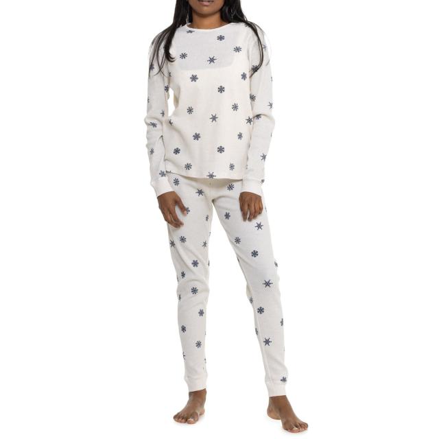 (取寄) スノーフレークス ワッフル サーマル パジャマ - オーガニック コットン, ロング スリーブ Poppy & Clay flakes Waffle Thermal Pajamas - Organic Cotton, Long Sleeve  Cream