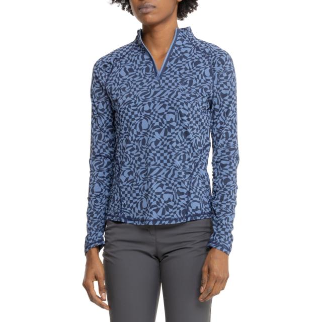 (取寄) G/フォア ディストーテド チェック クーリング ルーシュド シャツ - ジップ ネック, ロング スリーブ G/FORE Distorted Check Cooling Ruched Shirt - Zip Neck, Long Sleeve  Twilight