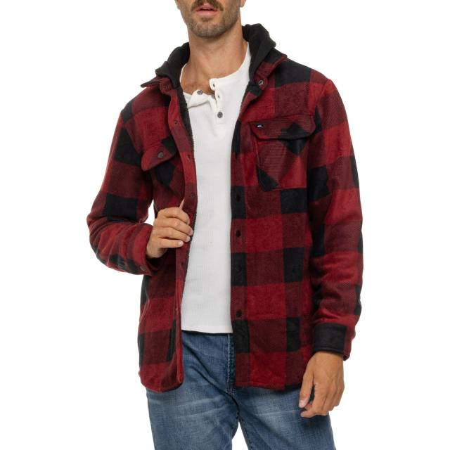(取寄) クイックシルバー フーデット フリース スナップ-フロント シャツ ジャケット Quiksilver Hooded Fleece Snap-Front Shirt Jacket  Red