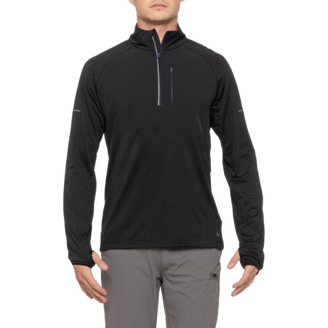 (取寄) アシックス ワッフル-ニット バック ウーブン シャツ - ジップ ネック, ロング スリーブ ASICS Waffle-Knit Back Woven Shirt - Zip Neck, Long Sleeve  Black/