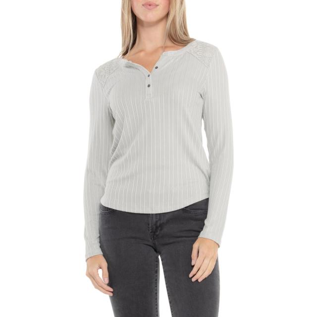 (取寄) ラッキーブランド クラウド リブド ヘンリー シャツ - ロング スリーブ Lucky Brand Cloud Ribbed Henley Shirt - Long Sleeve Light Heather Grey