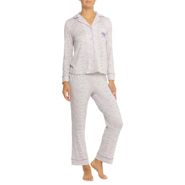 (取寄) ライフイズグッド ストライプド ノッチ カラー パジャマ - ロング スリーブ Life is Good Life is Good Striped Notch Collar Pajamas - Long Sleeve  Grey