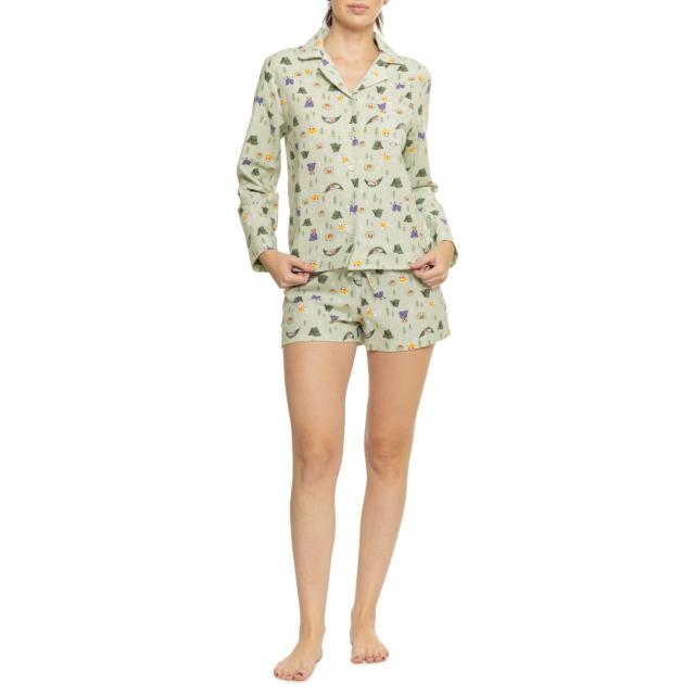 (取寄) テルライドクロージングカンパニー ドッグス キャンピング プリント フランネル ショーティー パジャマ - ロング スリーブ Telluride Clothing Company Dogs Camping Print Flannel Shorty Pajamas - Long Sleeve  Green Dogs
