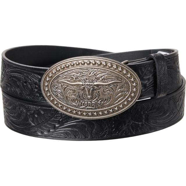 (取寄) ラングラー ロングホーン プラーク ベルト - レザー, 38 ウム Wrangler Longhorn Plaque Belt - Leather, 38 mm  Black