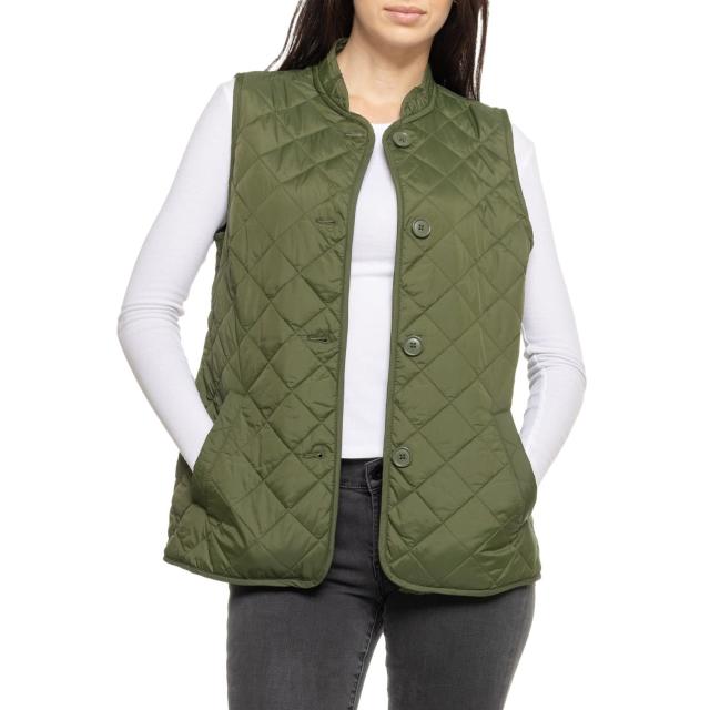 (取寄) ランズエンド ダイヤモンド キルト ボタンアップ パファー ベスト - インサレーテッド Lands' End Diamond Quilt Button-Up Puffer Vest - Insulated Olive