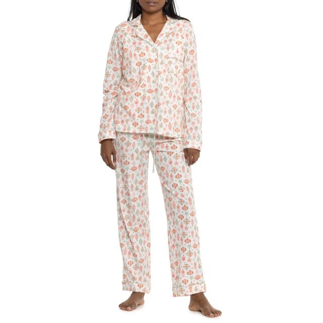 (取寄) ホリディ オーナメンツ ノッチ カラー パジャマ - オーガニック コットン, ロング スリーブ Poppy & Clay Holiday Ornaments Notch Collar Pajamas - Organic Cotton, Long Sleeve  Cream Multi