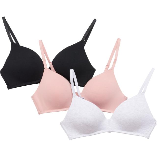 (取寄) ロゴ レース トリム ワイヤー-フリー ブラ - 3-パック, オーガニック コットン Real Cotton Logo Lace Trim Wire-Free Bra - 3-Pack, Organic Cotton  Bridal Rose Pack