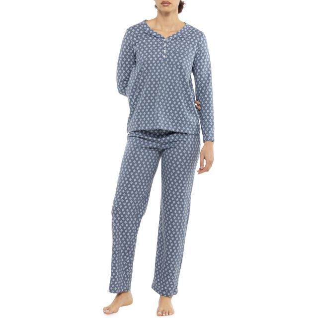 (取寄) ストライプ パジャマ - オーガニック コットン, ロング スリーブ Poppy & Clay Stripe Pajamas - Organic Cotton, Long Sleeve  Blue Geo
