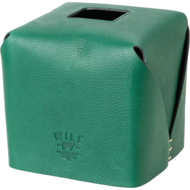 (取寄) スクエア ティッシュー ボックス - Will Leather Goods Square Tissue Box - 6.25”  Green