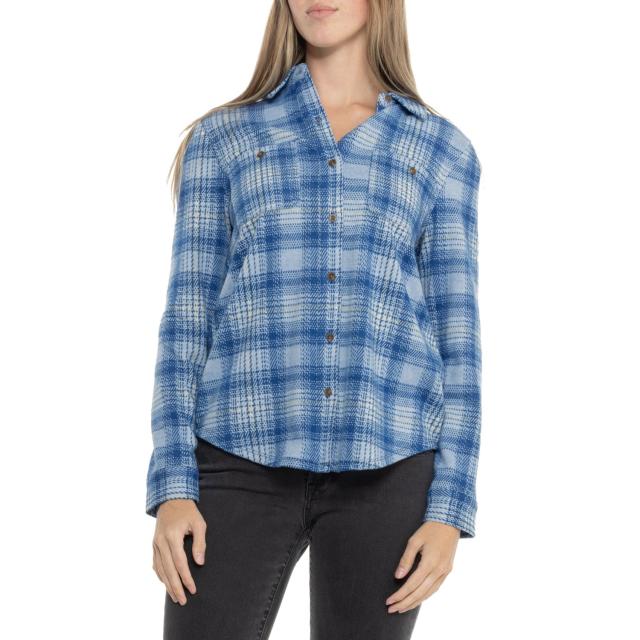 (取寄) ランズエンド プレイド ブラッシュ ニット シャツ - ロング スリーブ Lands' End Plaid Brushed Knit Shirt - Long Sleeve Skyway