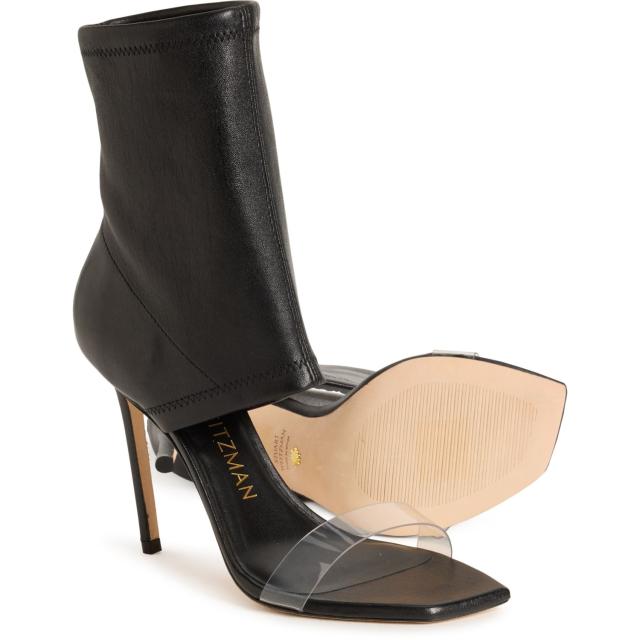 (取寄) スチュアート ワイツマン レディース メイド イン スペイン フロント ロウ ストレッチ スティレット ブーティ Stuart Weitzman women Made in Spain Front Row Stretch Stiletto Booties (For Women)  Black/Clear