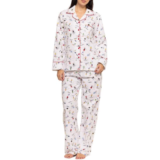 (取寄) ケイアンナ スキーヤーズ プリント フランネル ノッチ カラー パジャマ - ロング スリーブ KayAnna Skiers Print Flannel Notch Collar Pajamas - Long Sleeve  Multi