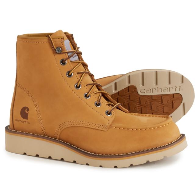 (取寄) カーハート レディース 6インチ モック トゥ ウェッジ ワーク ブーツ Carhartt women FW6075 6” Moc Toe Wedge Work Boots (For Women) Wheat
