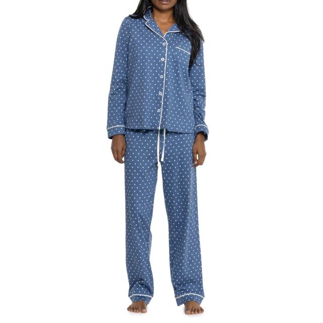 (取寄) ポルカ ドッツ ノッチ カラー パジャマ - オーガニック コットン, ロング スリーブ Poppy & Clay Polka Dots Notch Collar Pajamas - Organic Cotton, Long Sleeve  Blue