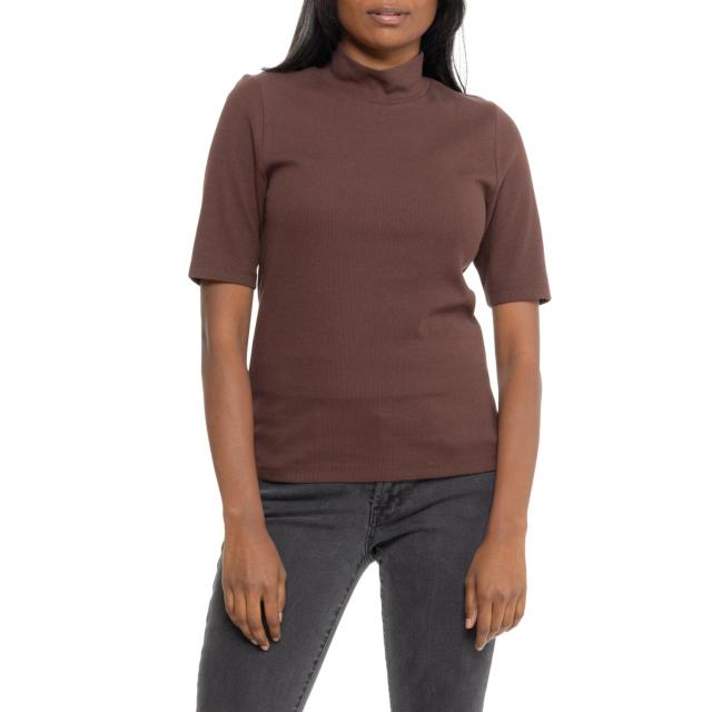 (取寄) マリンレイヤー レキシー リブド モック ネック シャツ - ショート スリーブ Marine Layer Lexi Ribbed Mock Neck Shirt - Short Sleeve  Cappuccino