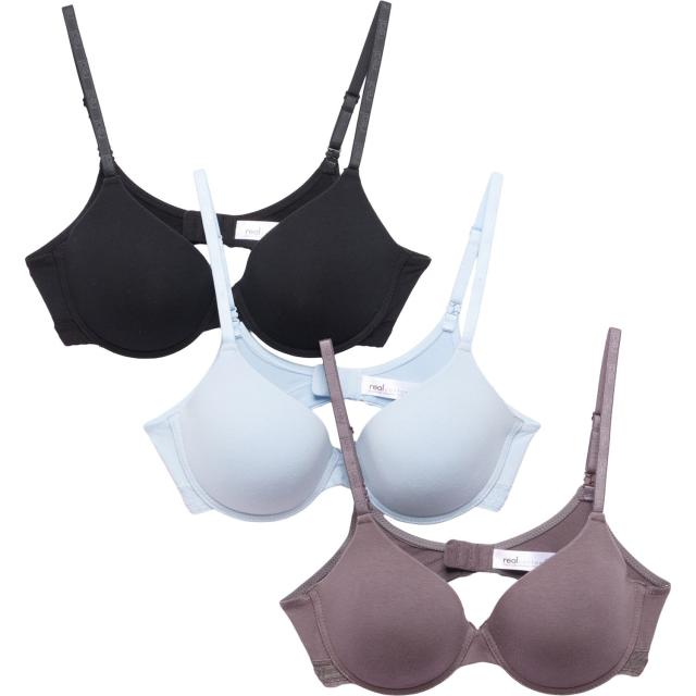 (取寄) レース トリム T-シャツ ブラ - 3-パック, オーガニック コットン, アンダーワイヤー Real Cotton Lace Trim T-Shirt Bra - 3-Pack, Organic Cotton, Underwire  Cashmere Blue