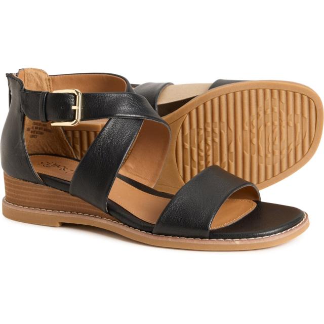 (取寄) ユーロソフトバイソフト レディース マキシ バンド ウェッジ サンダル Eurosoft by Sofft women Maxi X-Ankle Band Wedge Sandals (For Women)  Black