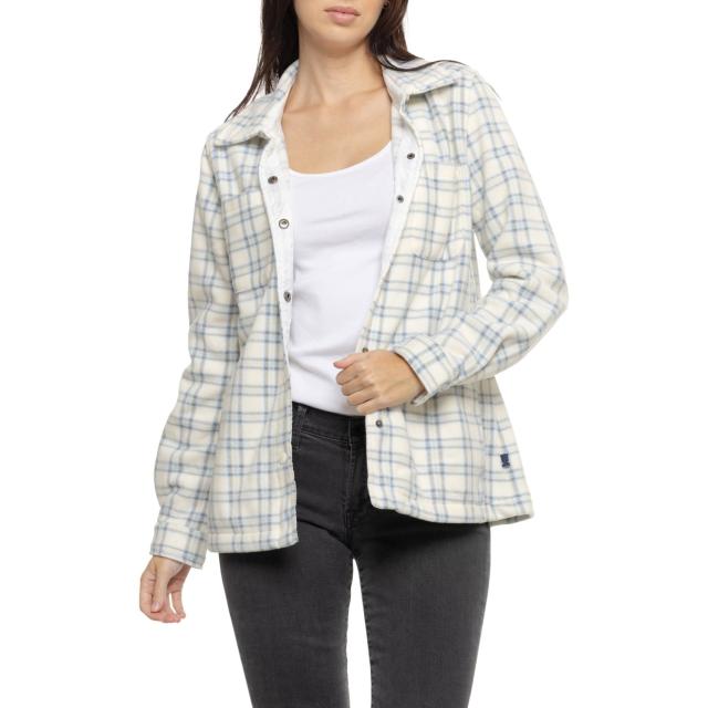 (取寄) ランズエンド ポラール フリース シャツ ジャケット - スナップ フロント Lands' End Polar Fleece Shirt Jacket - Snap Front Ivory/Blue