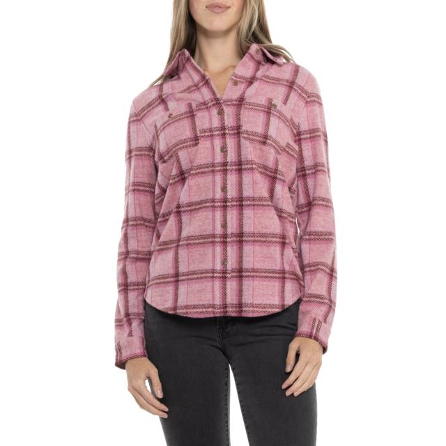 (取寄) ランズエンド プレイド ブラッシュ ニット シャツ - ロング スリーブ Lands' End Plaid Brushed Knit Shirt - Long Sleeve Pink Plaid