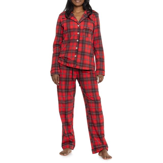 (取寄) ホリディ プレイド ノッチ カラー パジャマ - オーガニック コットン, ロング スリーブ Poppy & Clay Holiday Plaid Notch Collar Pajamas - Organic Cotton, Long Sleeve  Red Plaid