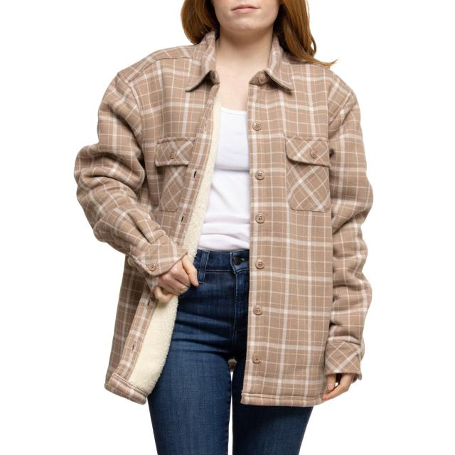(取寄) ランズエンド ニット フランネル シャツ ジャケット - シェルパ フリース ライニング Lands' End Knit Flannel Shirt Jacket - Sherpa Fleece Lining Taupe