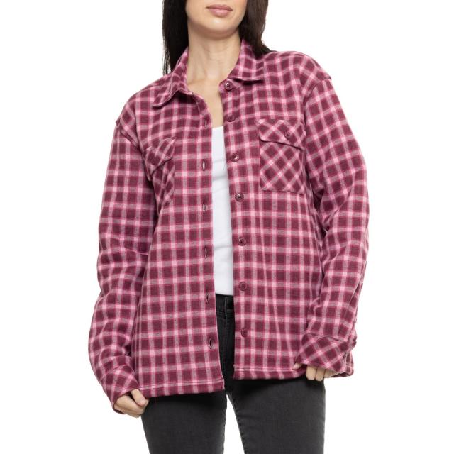 (取寄) ランズエンド ニット フランネル シャツ ジャケット - シェルパ フリース ライニング Lands' End Knit Flannel Shirt Jacket - Sherpa Fleece Lining Pink Plaid