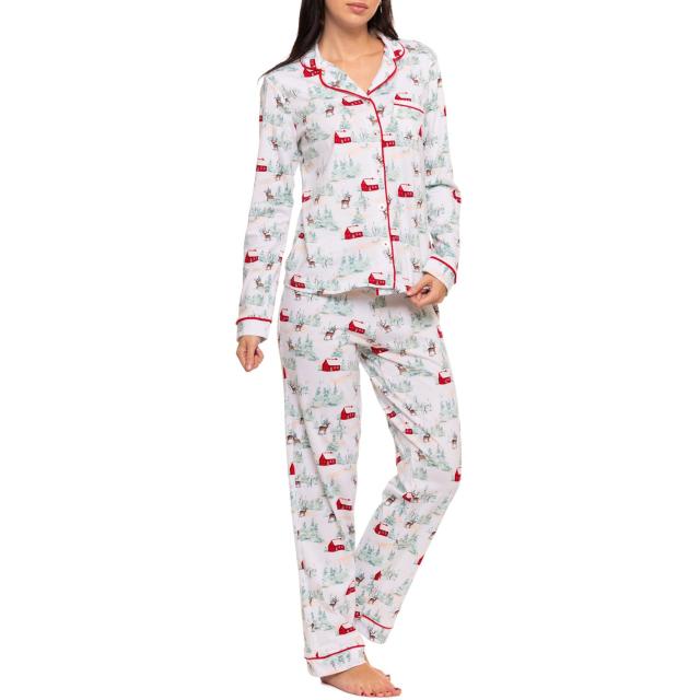 (取寄) ホリディ ノッチ カラー パジャマ - オーガニック コットン, ロング スリーブ Poppy & Clay Holiday Notch Collar Pajamas - Organic Cotton, Long Sleeve  Winter Village
