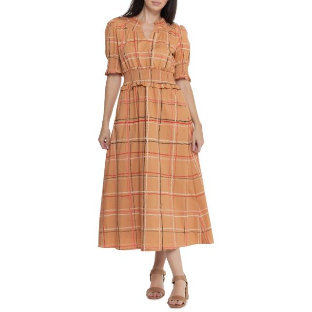 (取寄) アデレード ダッシュ プレイド ミディ ドレス - エルボー スリーブ Spartina 449 Adelaide Dash Plaid Midi Dress - Elbow Sleeves  Botanic Garden Dash