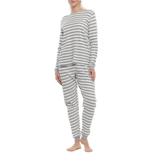 (取寄) ワッフル サーマル パジャマ - オーガニック コットン, ロング スリーブ Poppy & Clay Waffle Thermal Pajamas - Organic Cotton, Long Sleeve  Grey Stripe