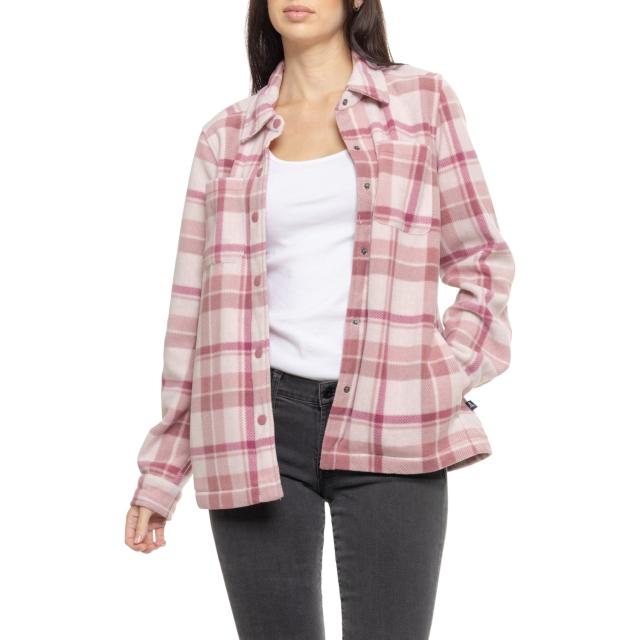 (取寄) ランズエンド ポラール フリース シャツ ジャケット - スナップ フロント Lands' End Polar Fleece Shirt Jacket - Snap Front Pink Plaid