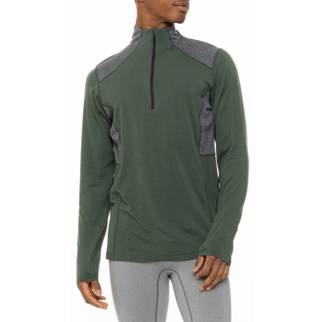 (取寄) ホットチリ クリマ-ウール ジップ ネック ベース レイヤー トップ - Upf 30+, メリノ ウール, ロング スリーブ Hot Chillys Clima-Wool Zip Neck Base Layer Top - UPF 30+, Merino Wool, Long Sleeve  Od Green/Grey Heather