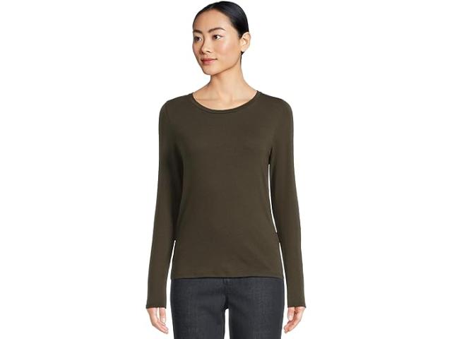 (取寄) アイリーン フィッシャー レディース シーア ニット ラウンド ネック スリム ロング スリーブ ティー Eileen Fisher women Sheer Knit Round Neck Slim Long Sleeve Tee Woodland