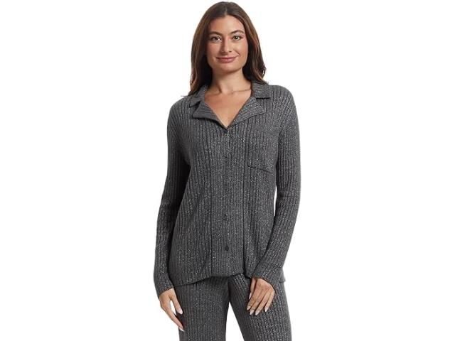 (取寄) ベアフットドリームス レディース コージーシック ウルトラ ライト ルレックス リブ ボトム フロント シャツ Barefoot Dreams women Cozychic Ultra Lite Lurex Rib Bottom Front Shirt Carbon