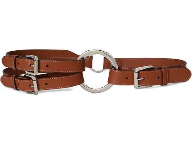 (取寄) ローレン ラルフローレン レディース スムース レザー リング トリプル ストライプ ベルト Lauren Ralph Lauren women Smooth Leather Ring Triple Stripe Belt Lauren Tan/Palladium